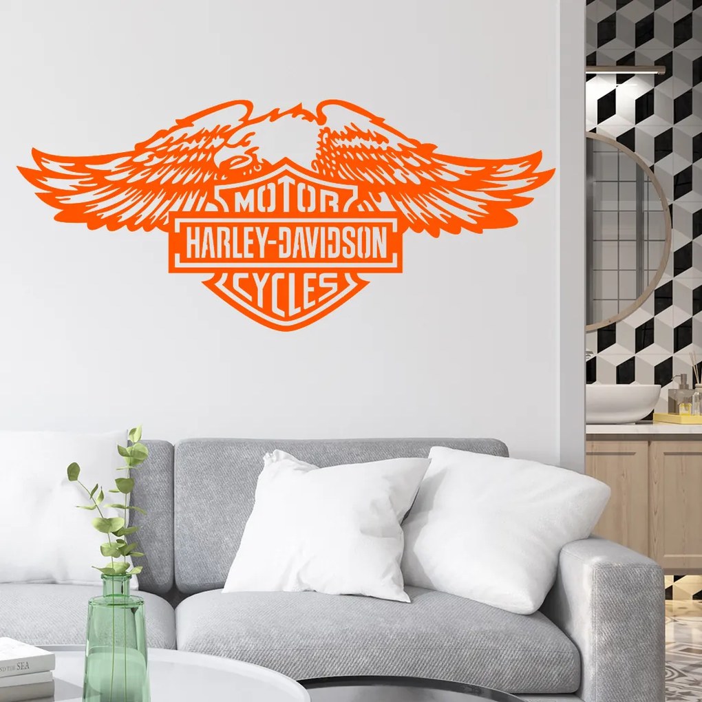 Živá Zeď Samolepka na zeď Harley Davidson orel Barva: oranžová, Velikost: 80 x 34 cm