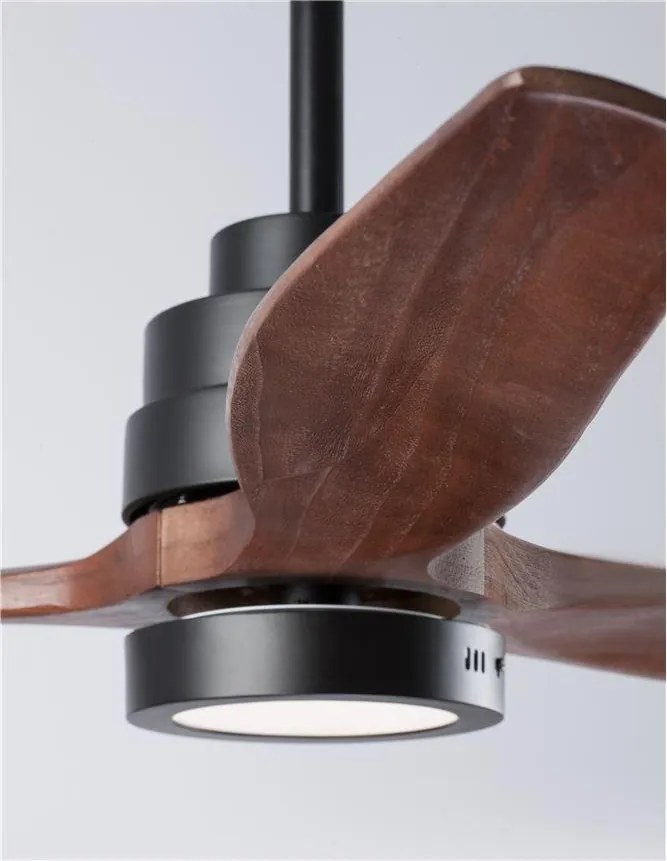 NV 5231401 Stropní ventilátor se světlem SABAL tělo z oceli matná černá a sklo 3ABS dřevěné listy 12W 3000K - NOVA LUCE