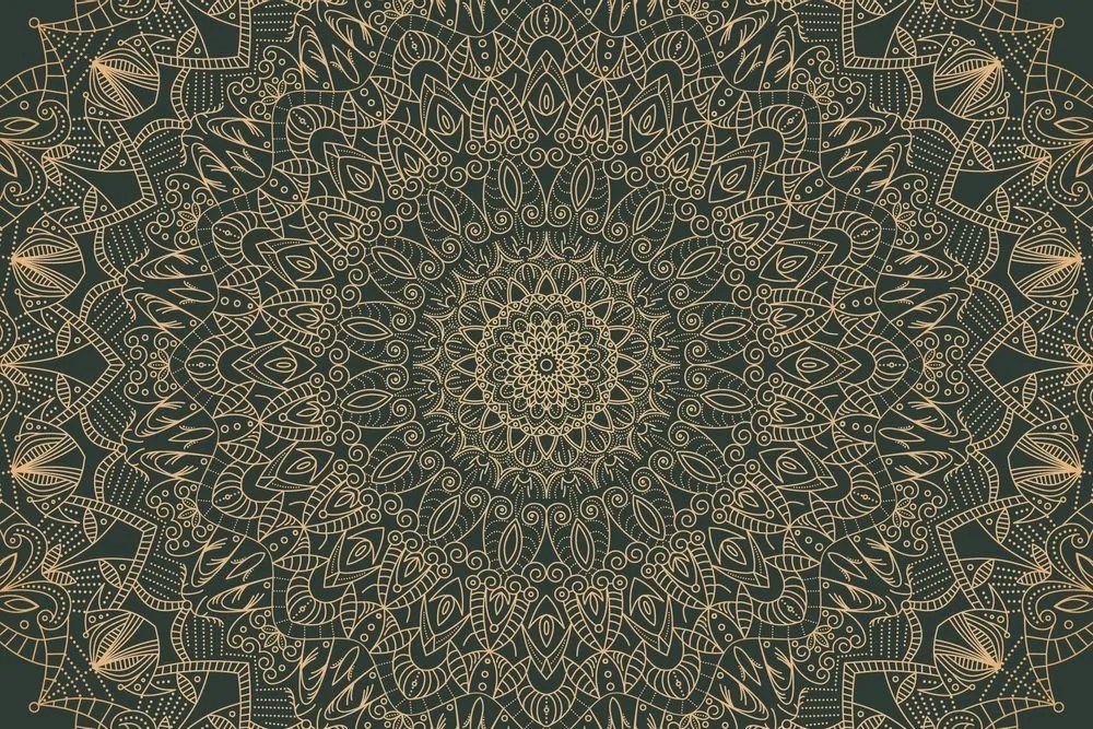 Samolepící tapeta detailní ozdobná Mandala v zelené barvě - 225x270