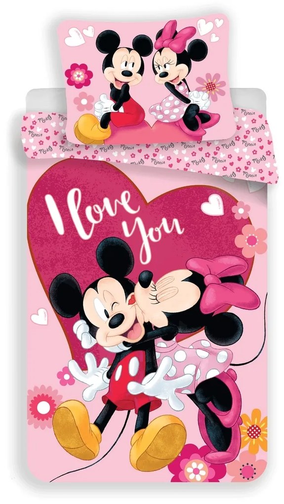 Jerry Fabrics Dětské povlečení Mickey and Minnie Kiss micro, 140 x 200 cm, 70 x 90 cm