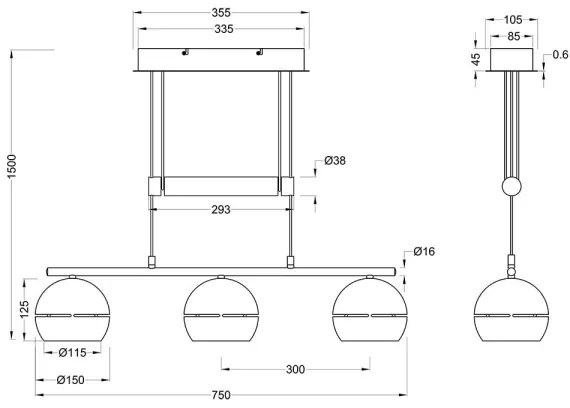 Trio - Lustr na lanku FLETCHER 3xE14/40W/230V mosaz