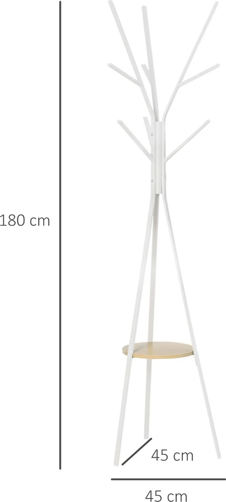 HOMCOM Věšák na kabáty Stojanový věšák do předsíně Bílý kov 45x45x180cm pro pořádek v předsíni | Aosom.de