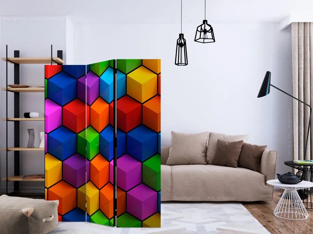 Paraván Colorful Geometric Boxes Dekorhome 135x172 cm (3-dílný)