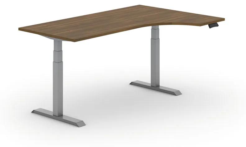 Výškově nastavitelný stůl PRIMO ADAPT, elektrický, 1800x1200X625-1275 mm, ergonomický pravý, ořech, šedá podnož