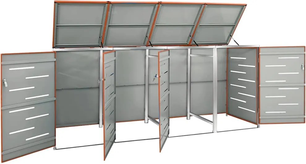 Přístřešek na čtyři popelnice 276,5x77,5x115 cm nerezová ocel 149565