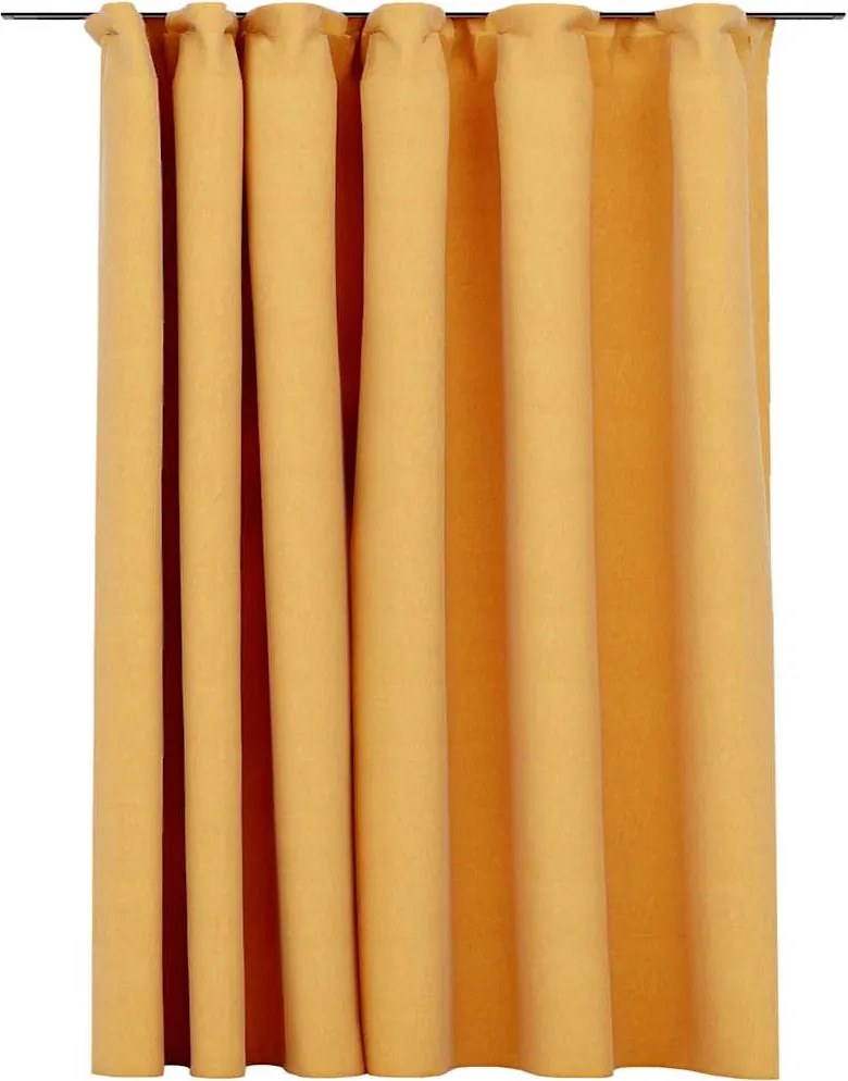 Zatemňovací závěs s háčky vzhled lnu žlutý 290 x 245 cm 321199