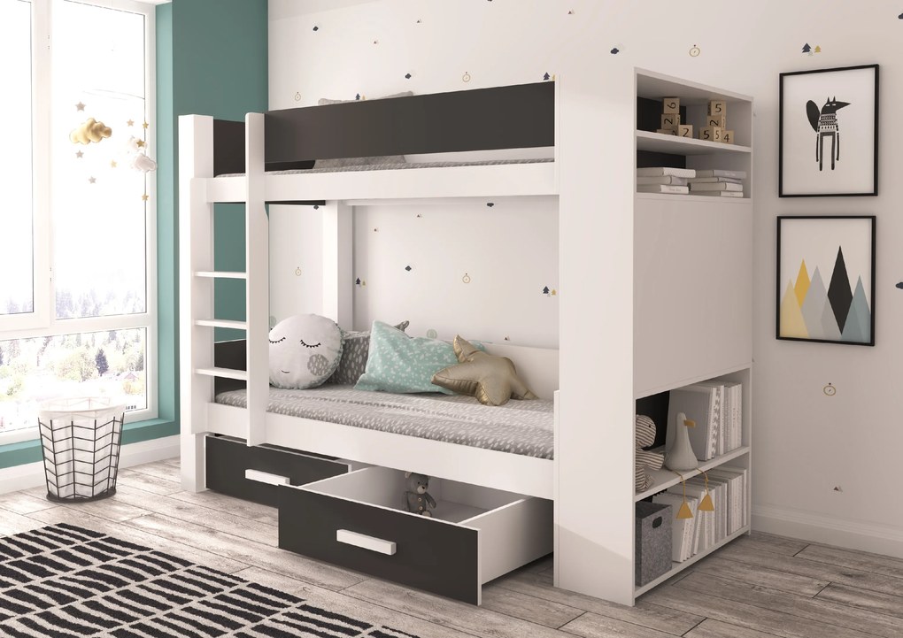 ADRK Furniture Patrová dvoulůžková postel s matracemi GARET 200x90 CH-Gar-W+ANT-230+M-E2124