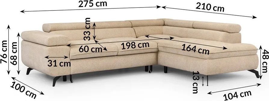 Béžová žinylková rohová pohovka (pravý roh/do L) Marbeya – Ropez