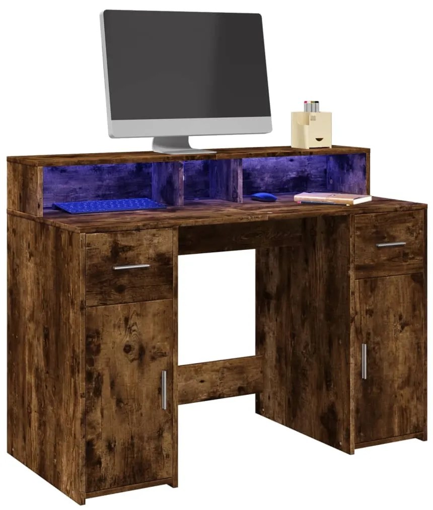 Psací stůl s LED kouřový dub 120 x 55 x 91 cm kompozitní dřevo 3309415