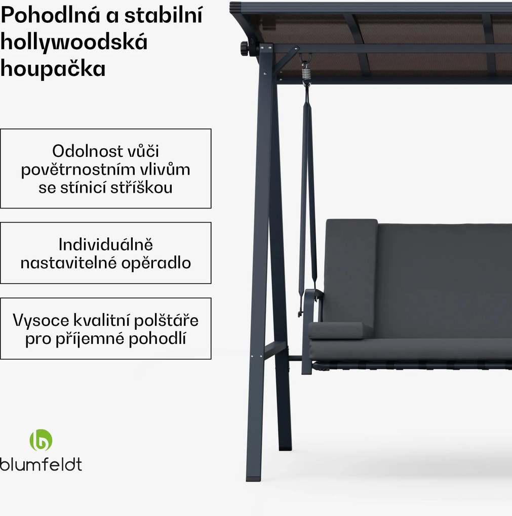 Blumfeldt LuxeLounge, hollywoodská houpačka, 3místná, individuálně nastavitelná, práškově lakovaná ocel, odolná proti povětrnostním vlivům