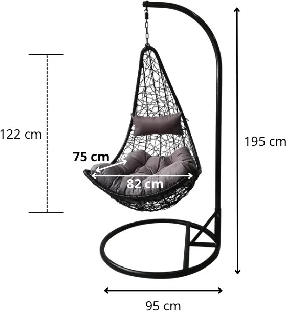 Závěsné křeslo Golarsk šedé/černé