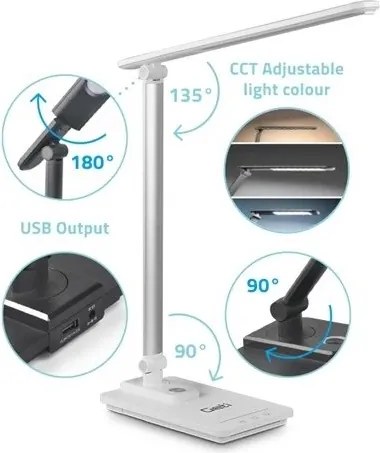 LED Stmívatelná stolní lampa s USB LED/9W/230V 3000K/4000K/5500K bílá