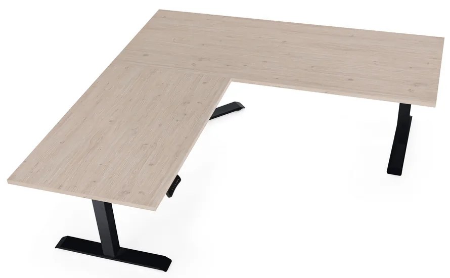 Výškově nastavitelný stůl OfficeTech Angle, 180 x 200 cm, černá podnož, dub