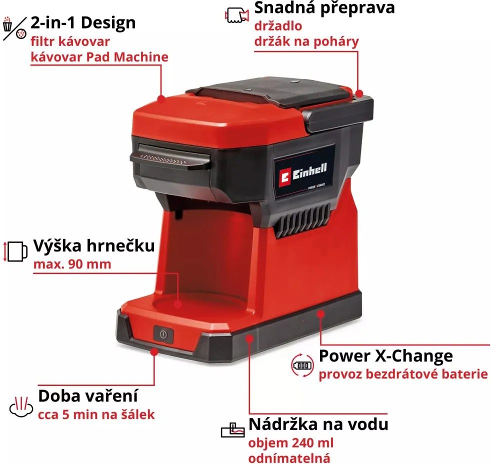 Aku kávovar Einhell TE-CF 18 Li-Solo 4609990