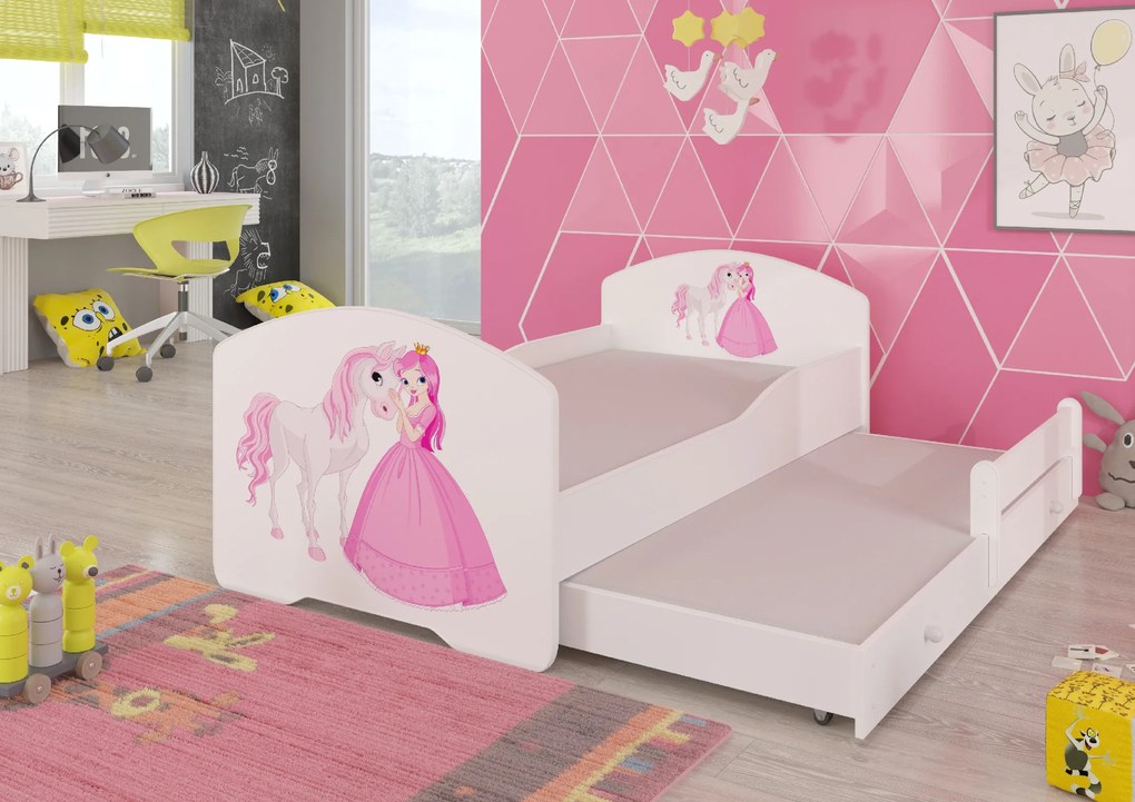 ADRK Furniture Dvojitá postel s matracemi PEPE II PRINCESS AND HORSE 160x80 CH-Pep-II-Princ- 160-E1004