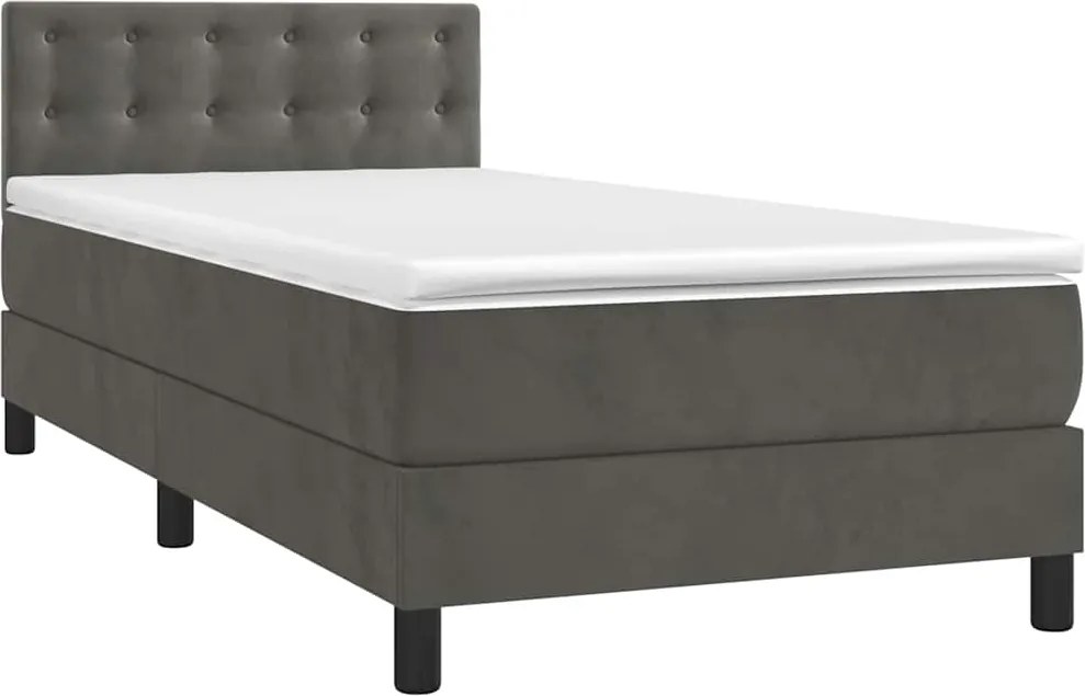 Box spring postel s matrací a LED tmavě šedá 90x190 cm samet 3134616