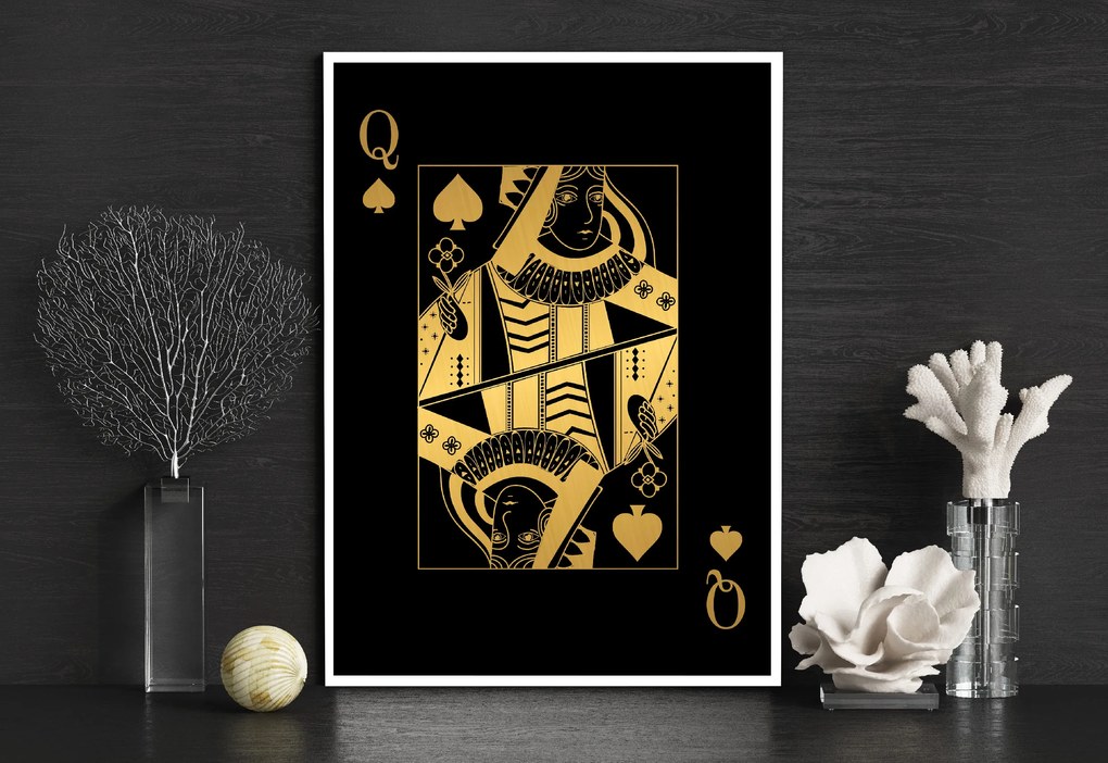 Pixada Queen of spades Gold - motivační obraz Velikost: B2 - 50x70 cm, Volba rámu: s černým rámem