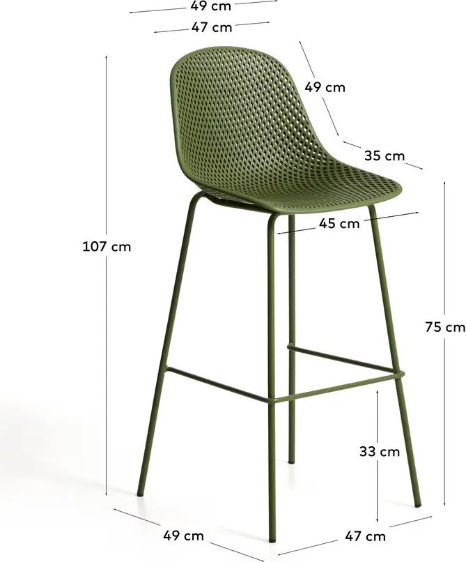 Zelená kovová/plastová zahradní barová židle Quinby – Kave Home