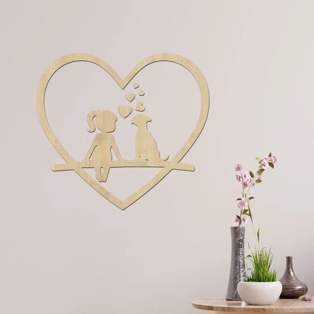 dřevo života Dřevěné srdce Dívka s psíkem Zvolte barvu dekoru: Wenge, Rozměry šxv (cm): 40x36
