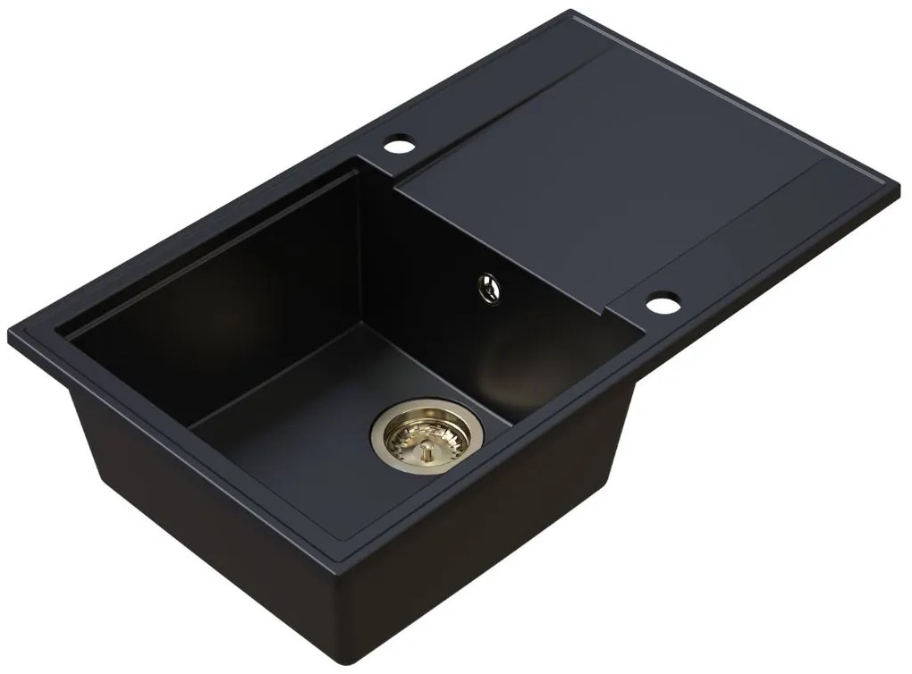Sink Quality Sink55, kuchyňský granitový dřez 780x460x215 mm + zlatý sifon, černá, SKQ-SINK.C.1KDOL.XG