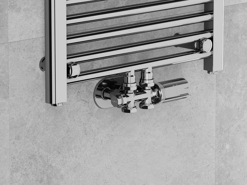 Mexen Duplex G05, úhlový/přímý termostatický set s kulatým krytem R, DN50, chromová, W908-958-905-01