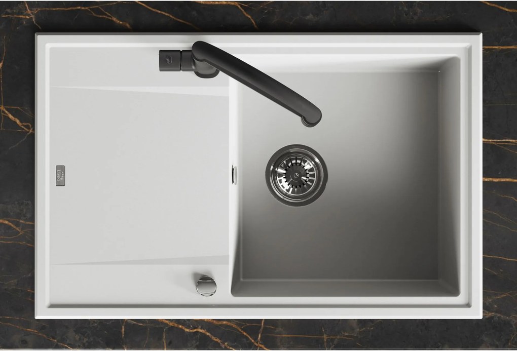 Laveo Megalo, 1-komorový granitový dřez 780x500x185 mm, bílá, LAV-SBE_611T