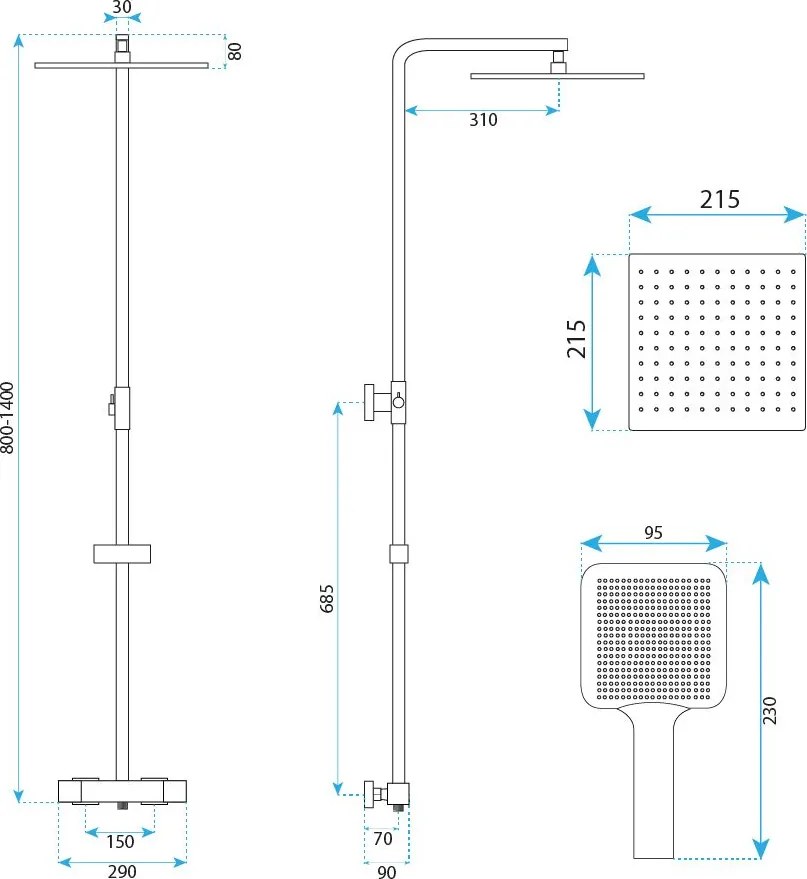Sprchový komplet s termostatickou baterií REA ATRIUM bez výtoku, zlatý kartáčovaný