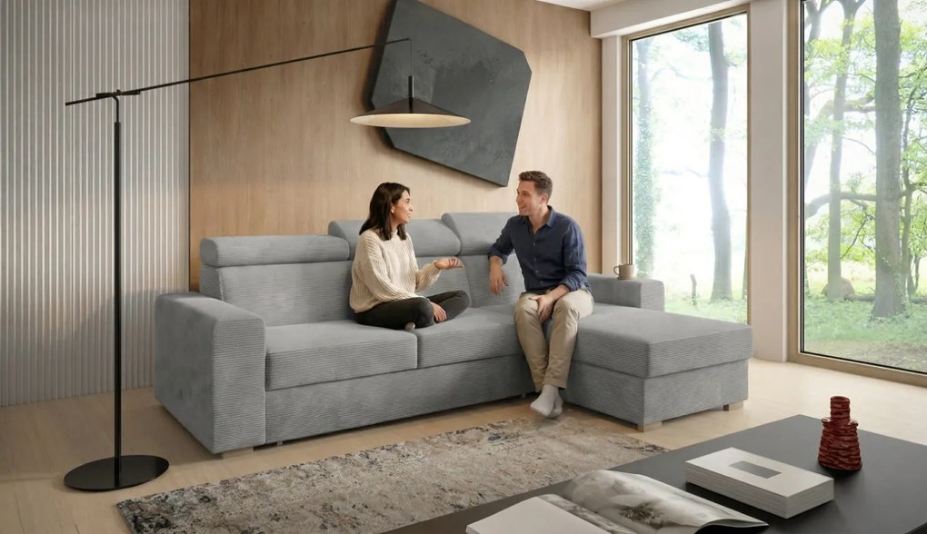 Rohová rozkládací sedací souprava do L MOKKA, 236 cm, s úložným prostorem Roh pohovky: Levý roh, Barva látky Poso: Tmavě zelená (Poso 14)