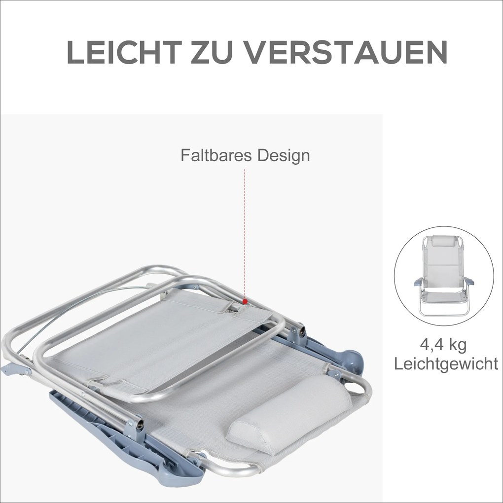 sada 2 skládacích kempingových židlí Kempingová židle s opěradlem ze síťoviny nastavitelným v 6 směrech Opěrka hlavy 62 x 65 x 80 cm Světle šedá