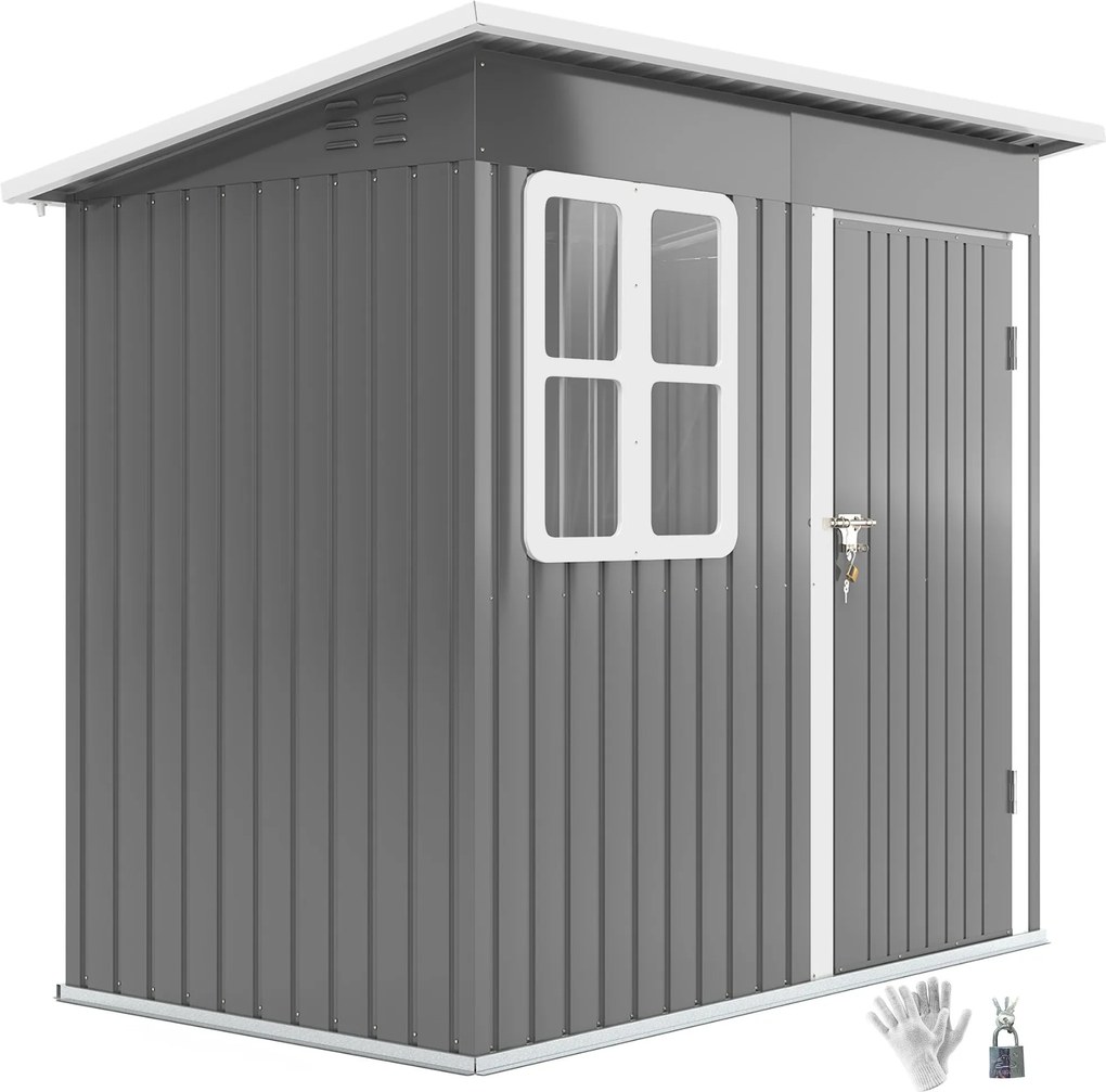 Zahradní Kůlna Outsunny 2,55m², Kůlna s Pultovou Střechou, 221 x 133 x 190/173 cm, Nářaďová Kůlna s Zamykatelnými Dveřmi, Okno, Garáž na Kolo, Ocelový