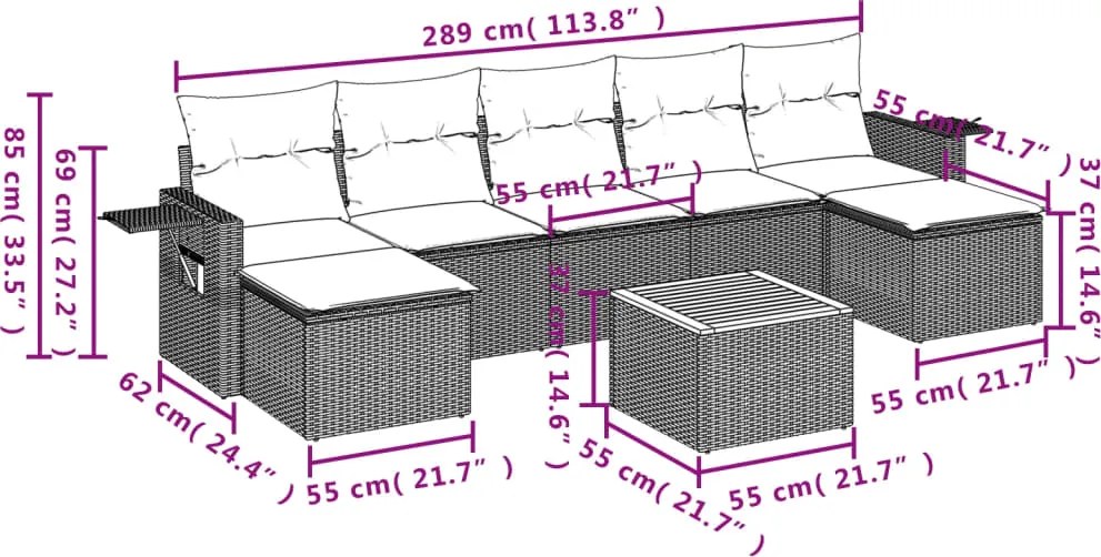 8dílná zahradní sedací souprava s poduškami šedá polyratan 3257026