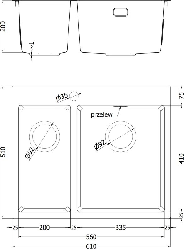 Mexen Flexo, 1.5-komorový nerezový dřez 610 x 510 mm, broušená ocel, vzor voština, 6446611500-01HC
