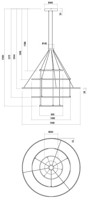 Redo group Redo Orbit direct, závěsné kruhové svítidlo, 286W LED 3000K stmívatelné TRIAC , bílá, prům. 150+100+100+60+60cm