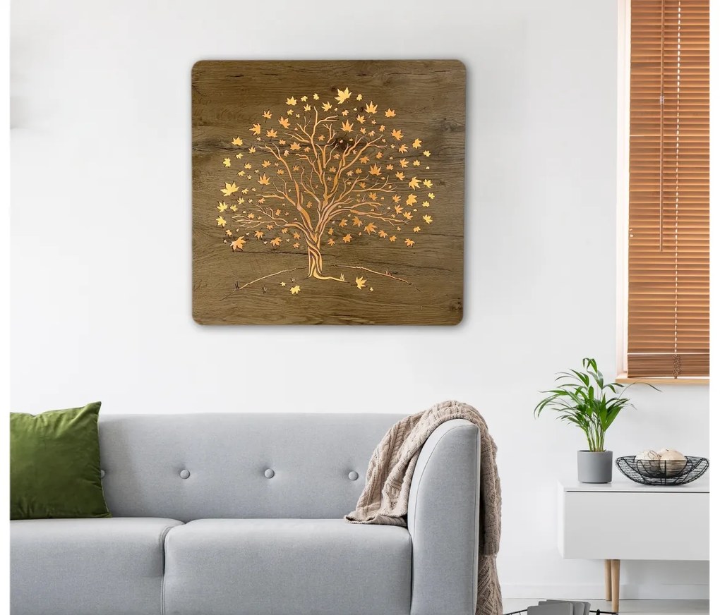 Li-Go "Javor" světelný obraz s baterií 62x62cm varianta: ovládání na obraze bez dálkového ovladače, provedení: dub světlý