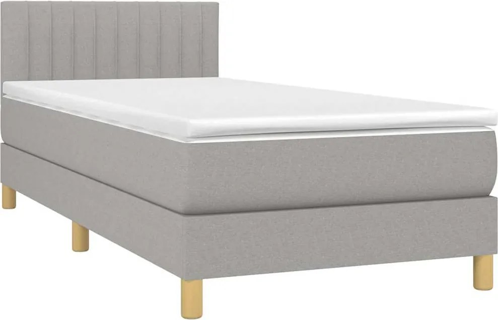 Box spring postel s matrací a LED světle šedá 90x200 cm textil 3133845