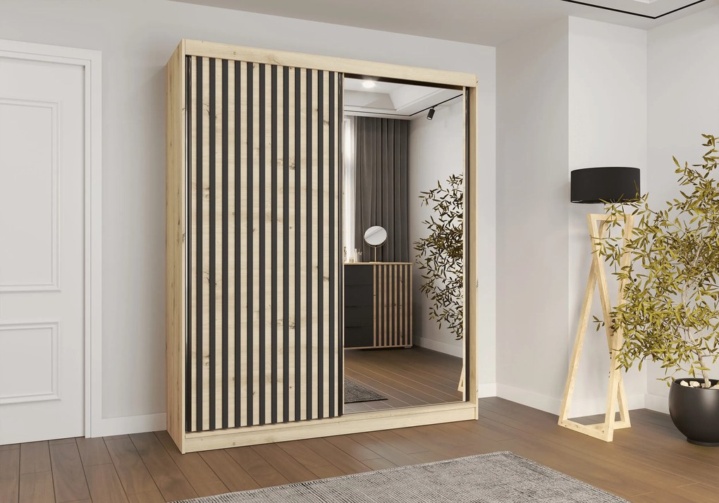 IDZ Šatní skříň WERONA 2D, 233 cm Dub Artisan/Černá