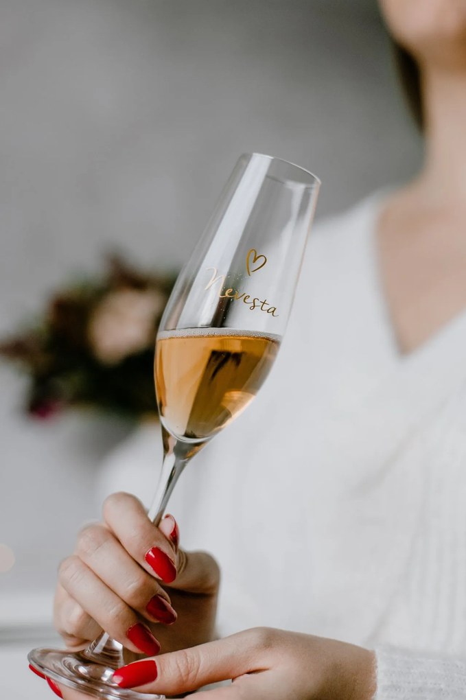 Bella Rose Sklenice na sekt Nevesta - SK, zlatá barva, čirá barva, sklo, 250 ml