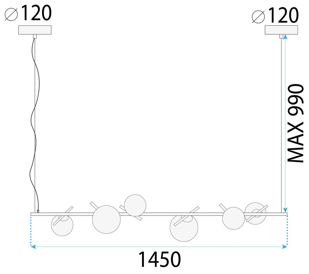 Toolight Toolight, stropní svítidlo 145cm 6xG9 APP1664-6CP, zlatá-bílá, OSW-05705