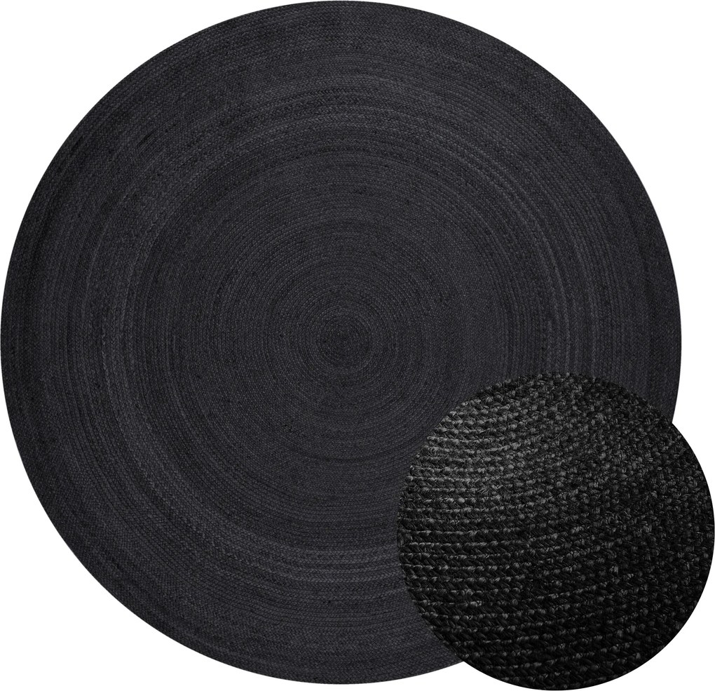 Hanse Home, Kusový koberec Jute Braided 106322 Black kruh, 200x200 (průměr) kruh, černá, chodba / předsíň