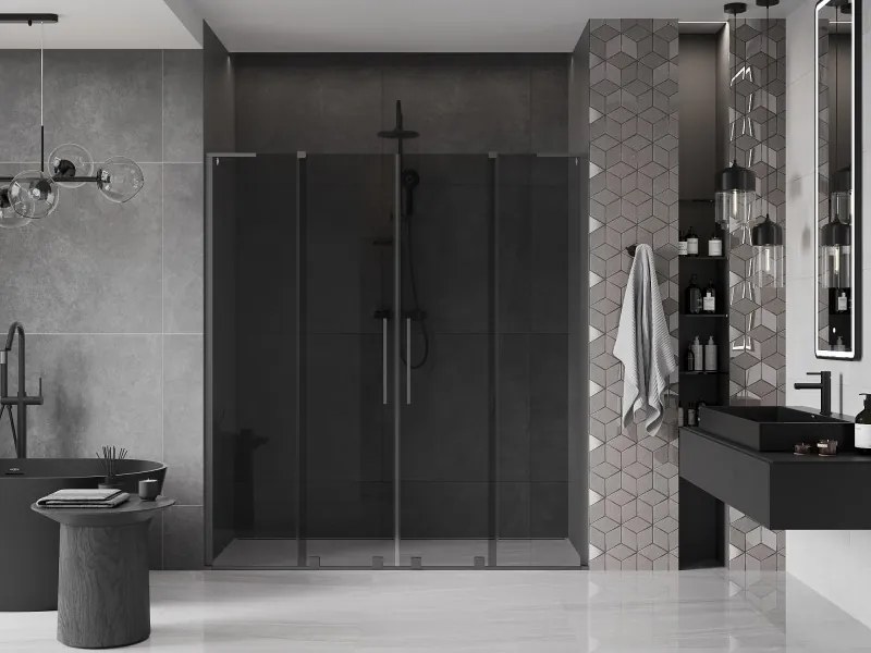 Mexen Velar L Duo, posuvné sprchové dveře do otvoru 170 cm, 8mm šedé sklo, broušený grafit, 871-170-003-42-95