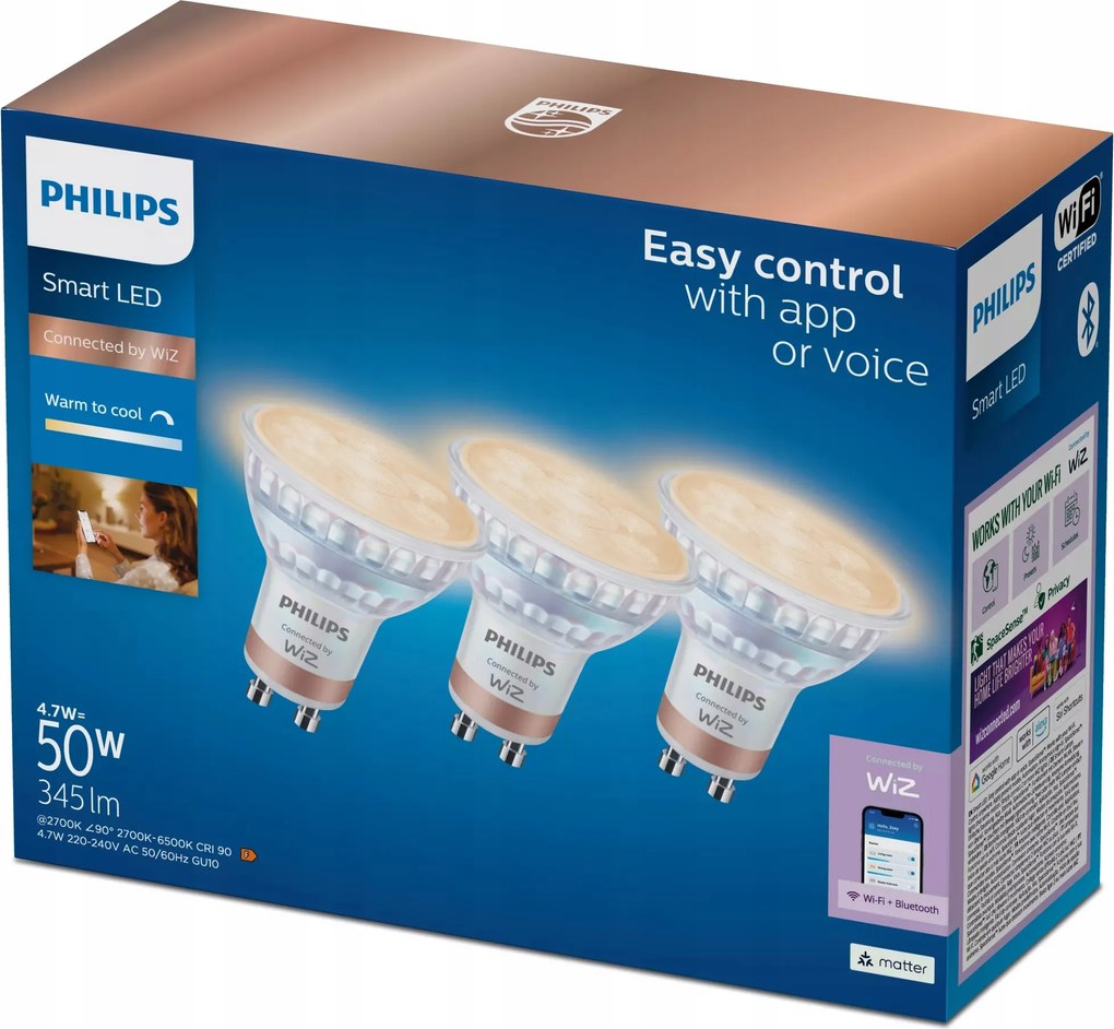 Led žárovka GU10 4.7W 50W Tw Inteligentní Smart WiFi WiZ Philips 3 ks
