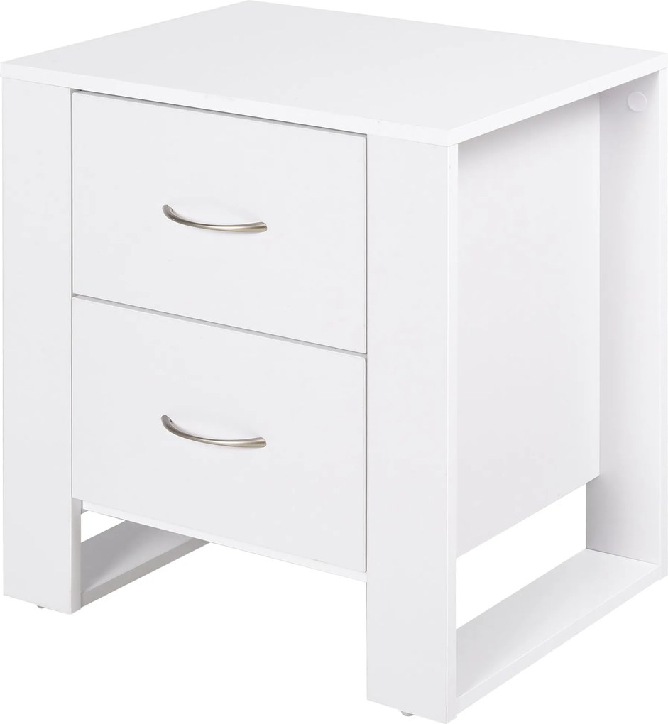 HOMCOM Noční stolek se 2 zásuvkami, nohami a vyvýšeným podstavcem pro ložnici, moderní styl 48x39x54 cm Bílý | Aosom