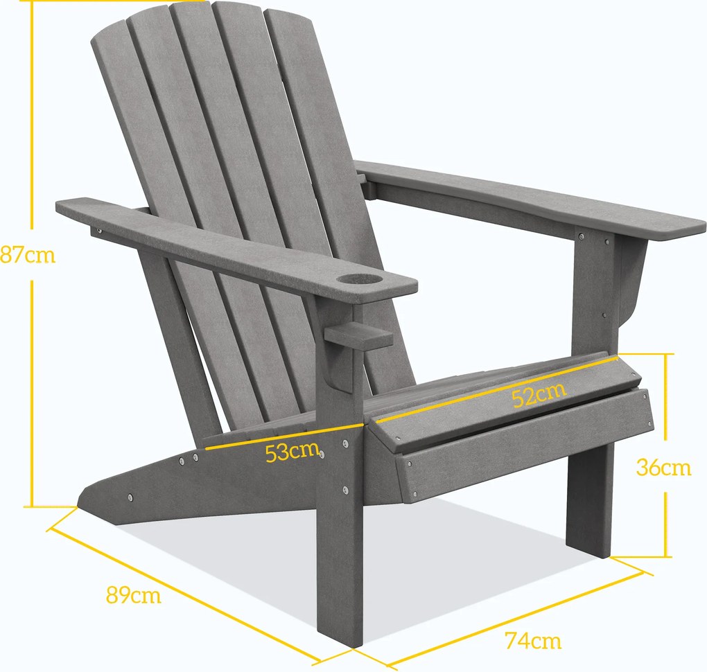 Zahradní židle, ergonomický design, odolná proti povětrnostním vlivům, HDPE, šedá, 75 x 87 x 90 cm