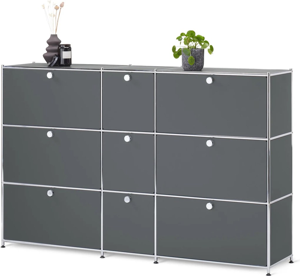 Tchibo - Komoda CN3 s 9 výklopnými dvířky - barva: chrom
