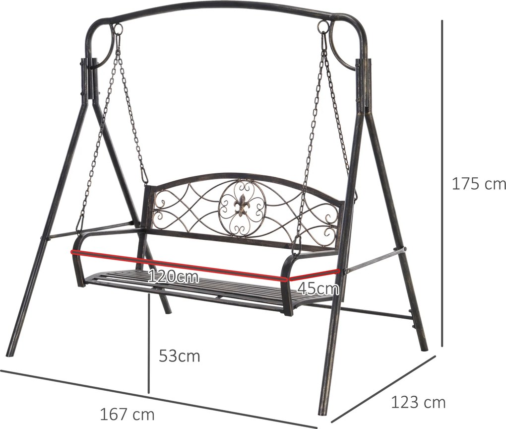 Zahradní houpačka Outsunny pro 2 osoby, kovová houpačka Hollywood v bronzové barvě, 167 x 123 x 175 cm, ideální pro zahradu a terasu | Aosom.de