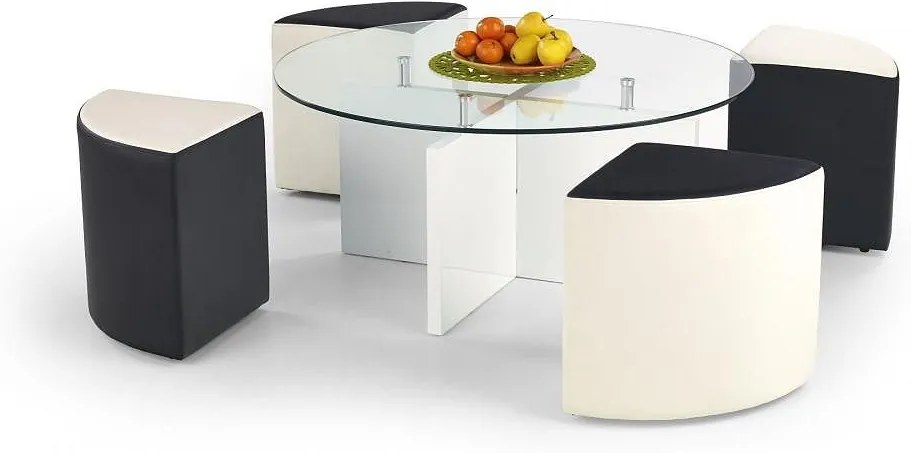 Konferenční stolek s taburety Matai, bílá / černá