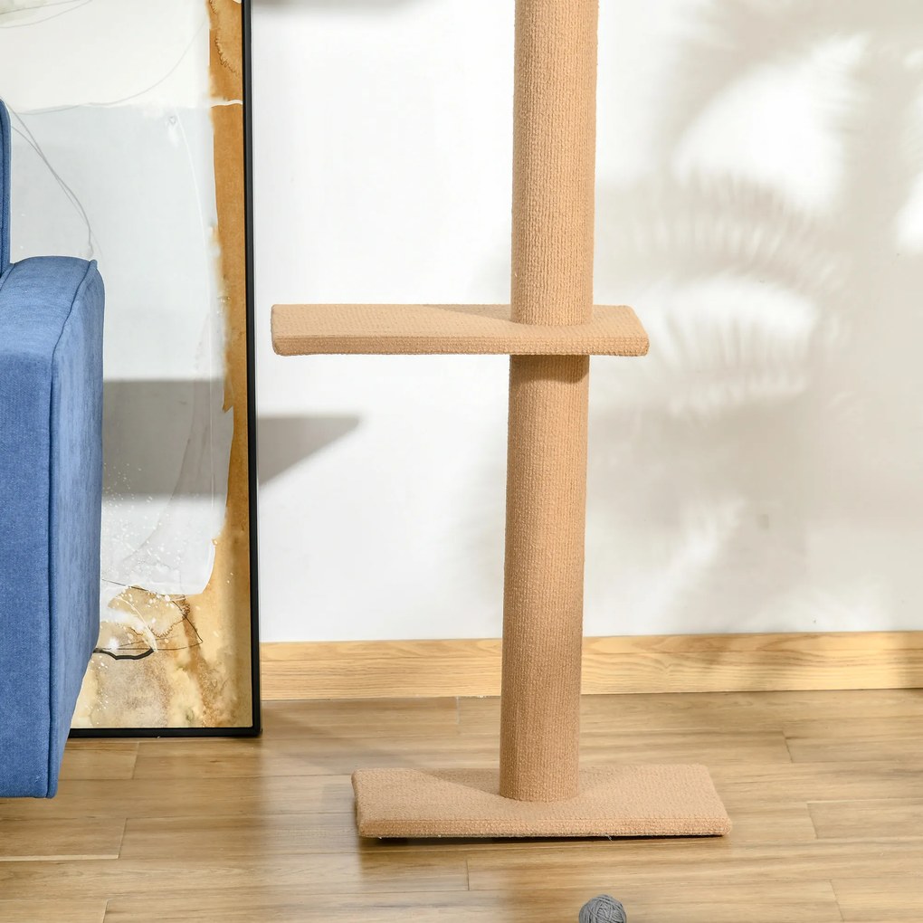 PawHut Výškově nastavitelné škrabadlo Šplhací strom pro kočky Strom na hraní Světle hnědý 43x27x228-260cm pro aktivní hraní a odpočinek