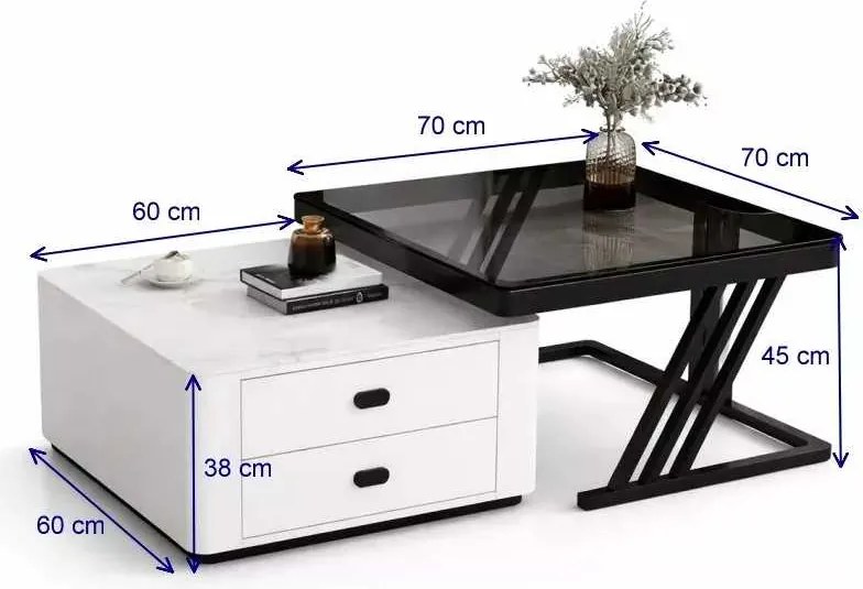 LuxuryForm DESIGN Konferenční stolek BOLT 70 × 70 / 60 × 60 cm – bílý / černý (set 2 ks)