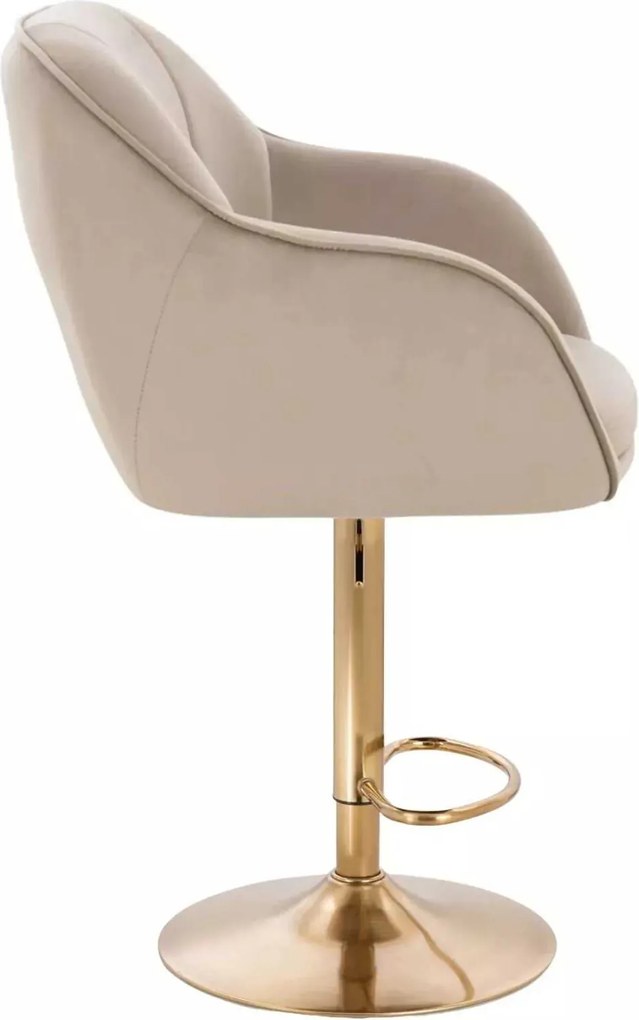 LuxuryForm DESIGN Barová židle AVOLA VELUR na zlaté kulaté podstavě - latte