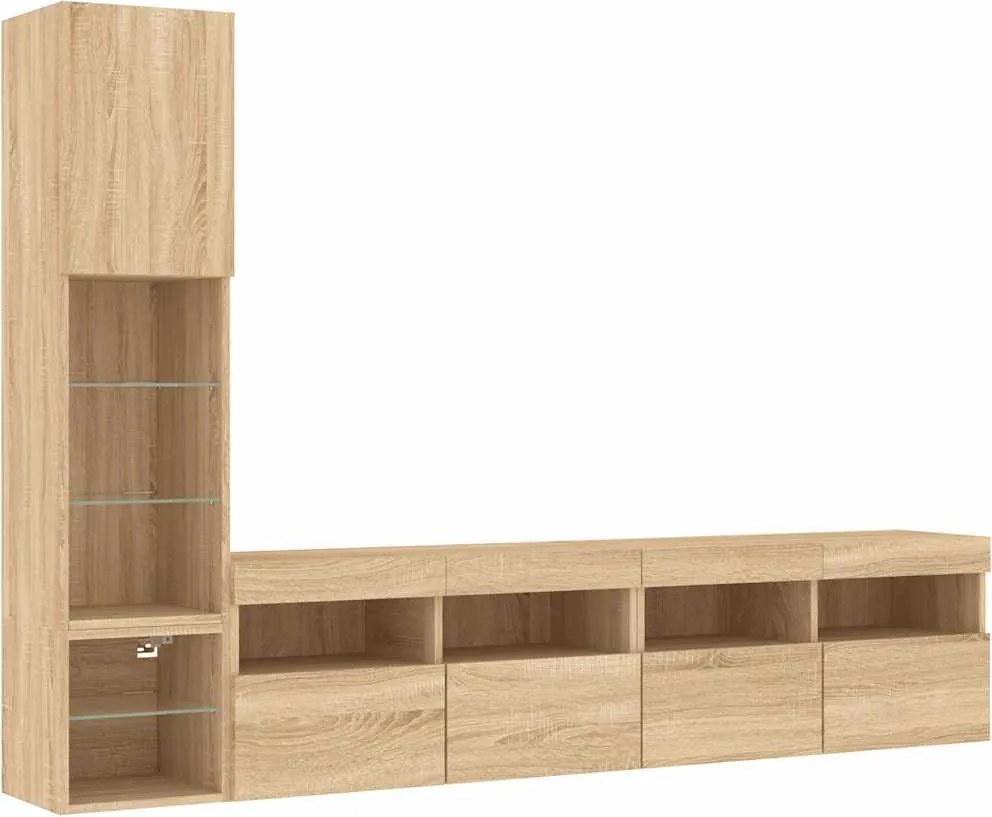 4dílná obývací stěna s LED dub sonoma kompozitní dřevo 3216713